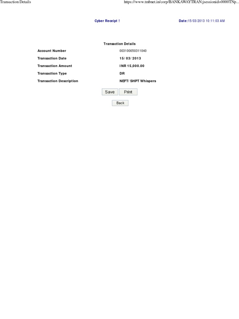TMBNet NEFT Transaction Receipt | PDF | Finance & Money Management
