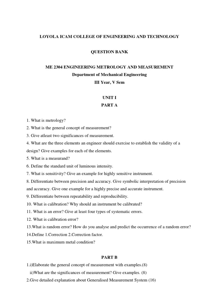 Question Bank Metrology | PDF | Accuracy And Precision | Observational Error