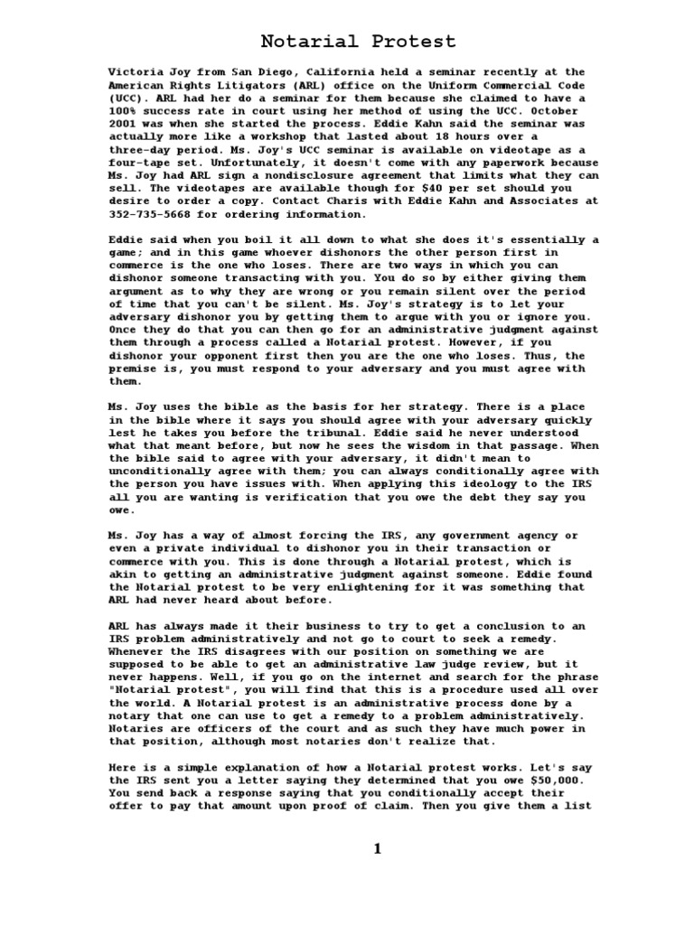 13332992 Notarial Protest ARL 5 Pg Explanation | Internal Revenue ...