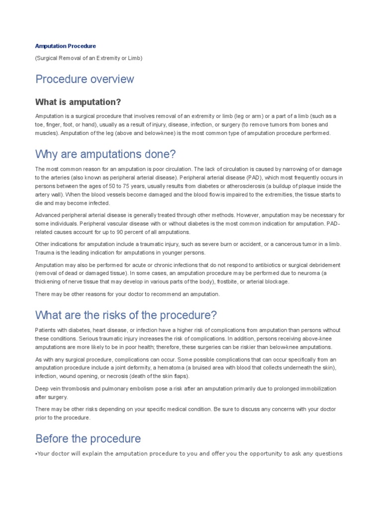 Procedure Overview: What Is Amputation? | PDF | Amputation | Surgery