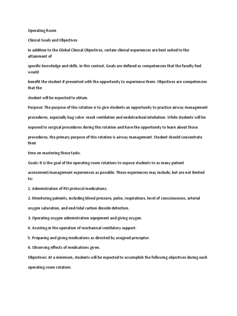 Operating Room Objectives for Students | PDF