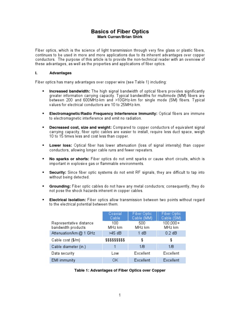 Basics of Fiber Optics: Mark Curran/Brian Shirk | PDF | Optical Fiber | Attenuation