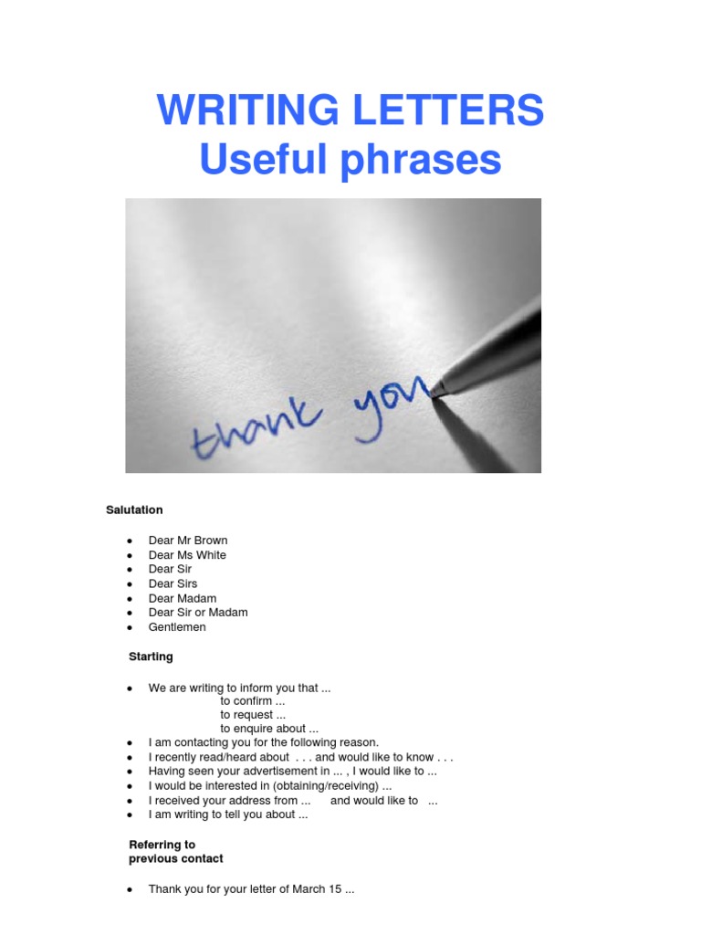 Writing Letters Useful Phrases: Salutation | PDF