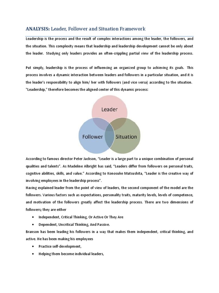 ANALYSIS: Leader, Follower and Situation Framework | PDF | Leadership ...