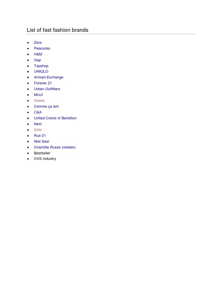 List of Fast Fashion Brands | PDF