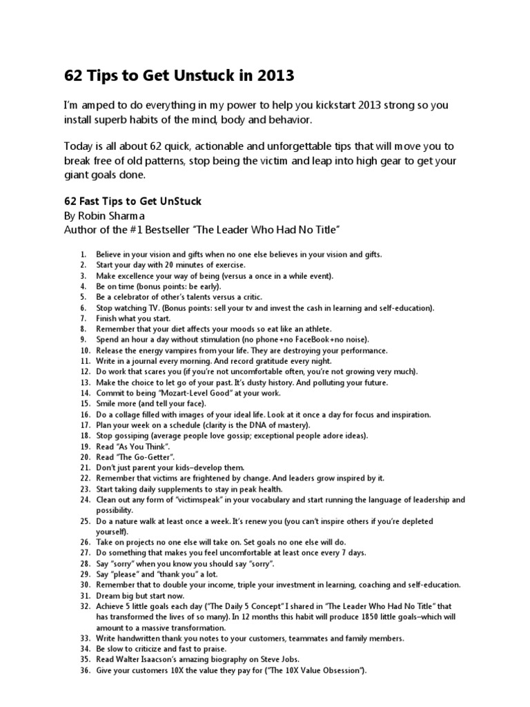 62 Tips to Get Unstuck in 2013: Quick Actionable Strategies for ...