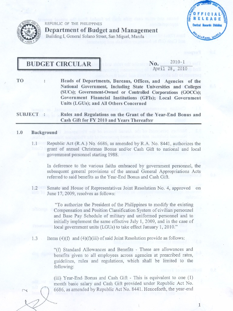 Bc2010-1 Budget Circular | PDF | Employment | Government