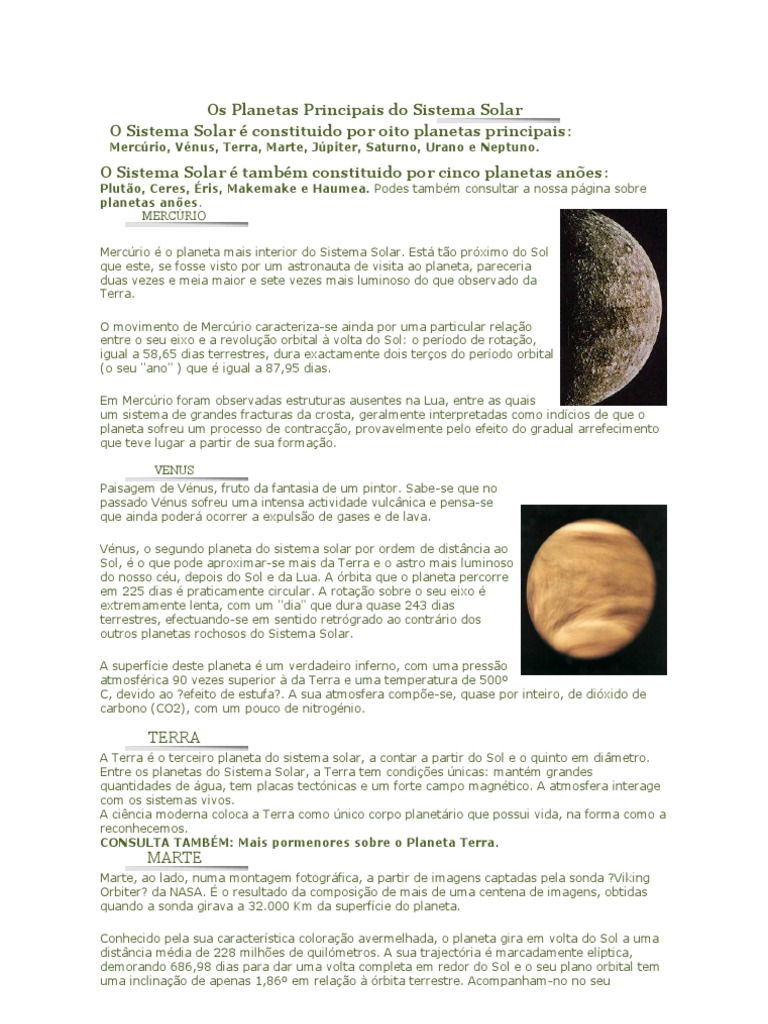 Planetas do Sistema Solar: Guia Completo | PDF | Sistema Solar | Planetas