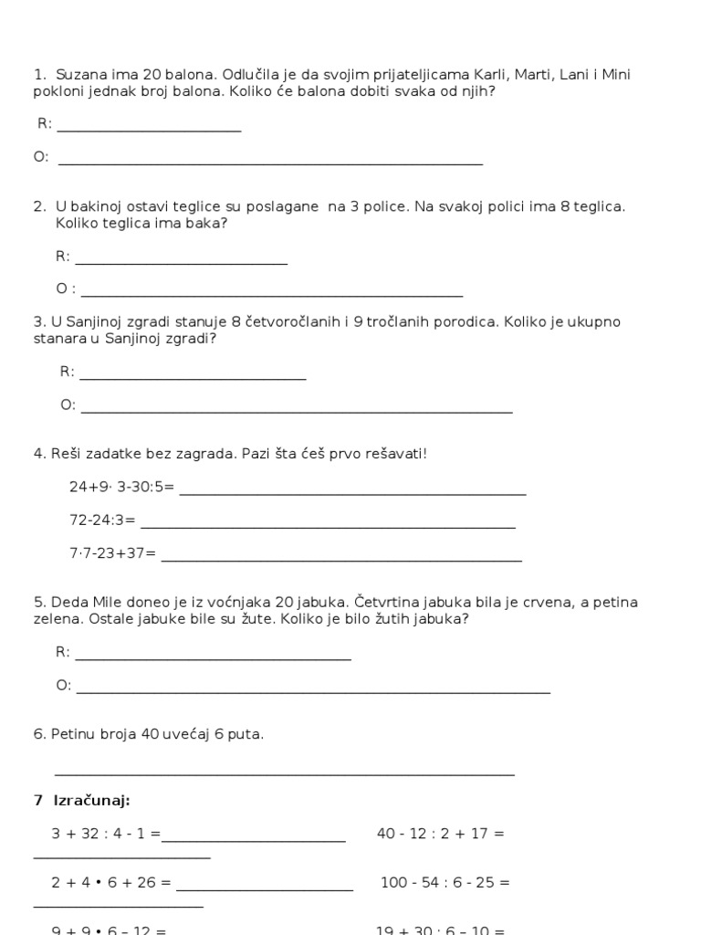 Množenje I Dijeljenje - Ponavljanje | PDF