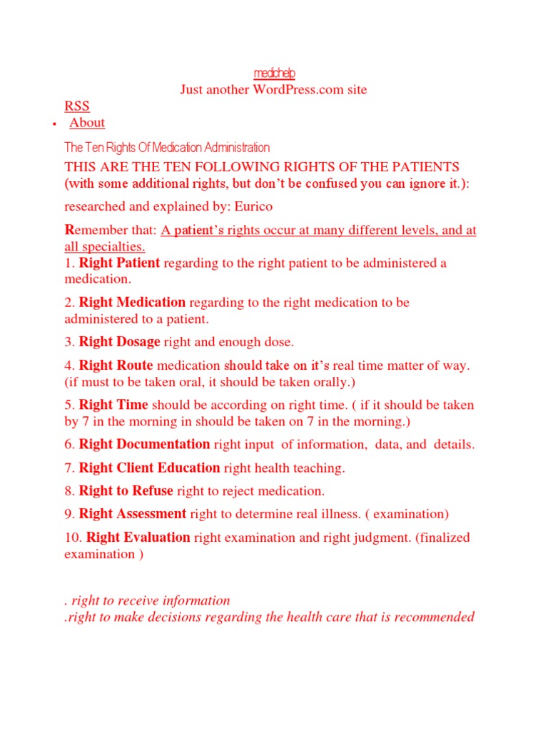 Ten Rights of Medication Administration | PDF