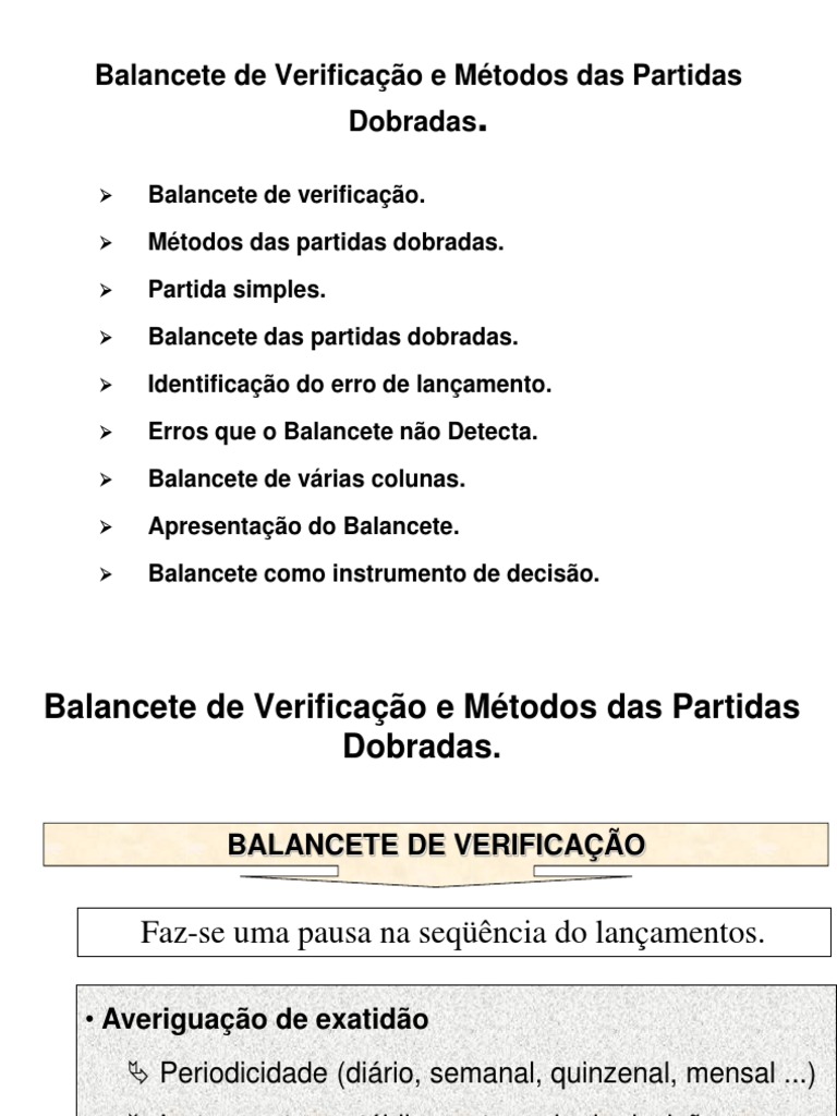 Balancete De Verificação E Metodos Das Partidas Dobradas 2