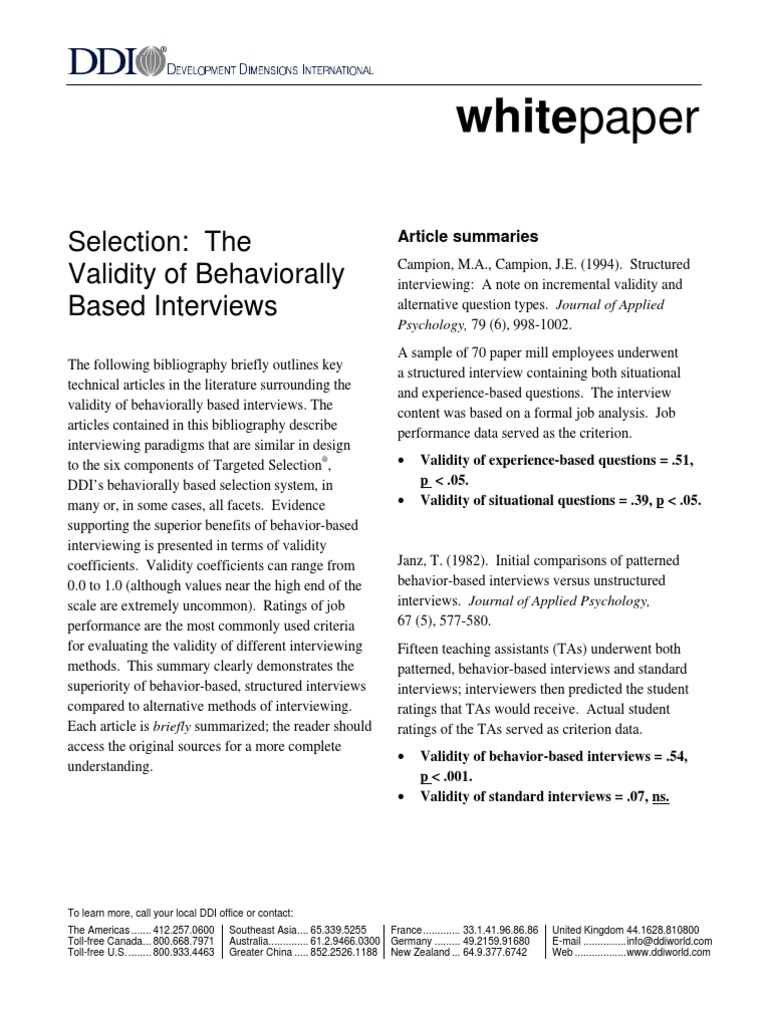 Ddi Selection Ts WP | PDF | Validity (Statistics) | Meta Analysis