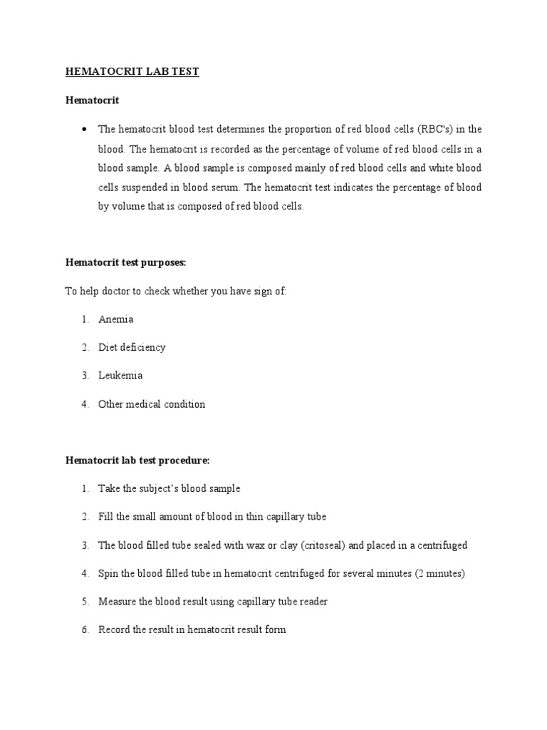 Hematocrit Test Procedure Overview | PDF