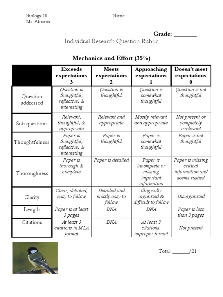 Individual Research Question Rubric | PDF