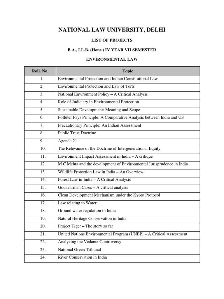 Environmental Law Project Topics List | PDF | Environmental Law ...