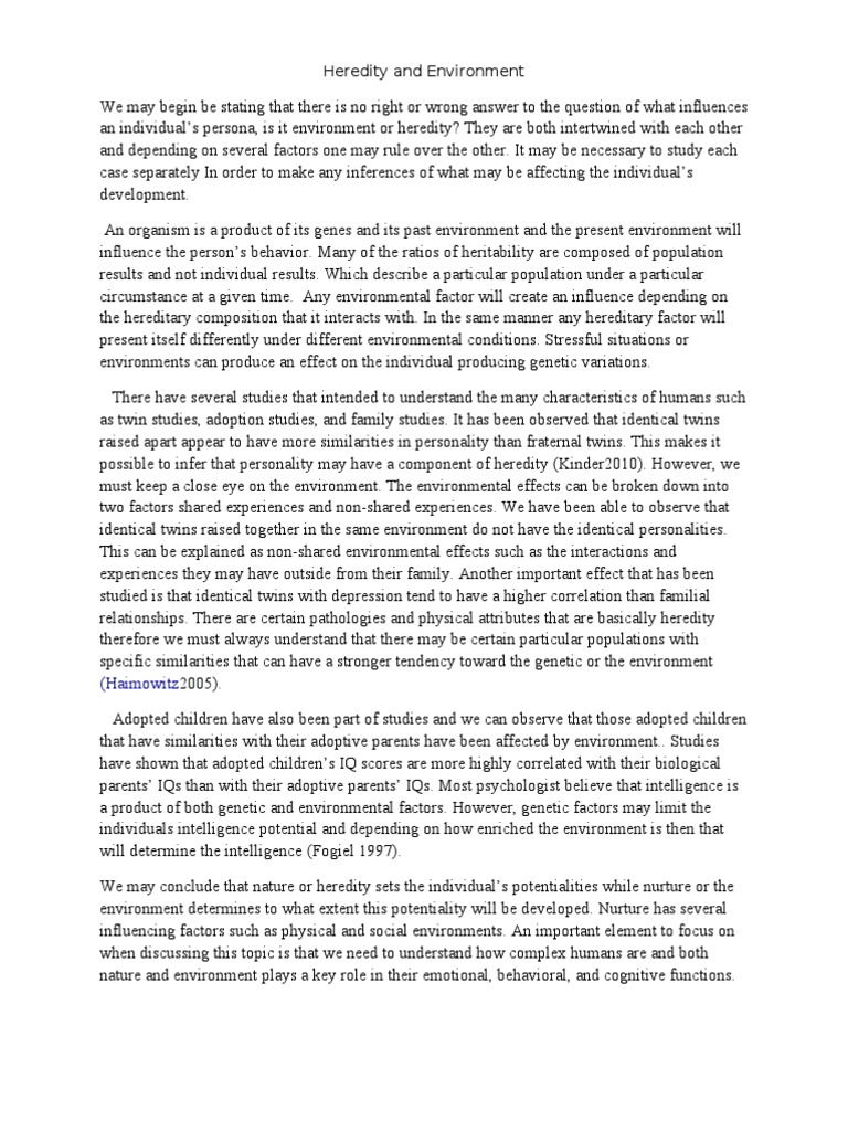 Heredity and Environment | PDF | Nature Versus Nurture | Applied Psychology