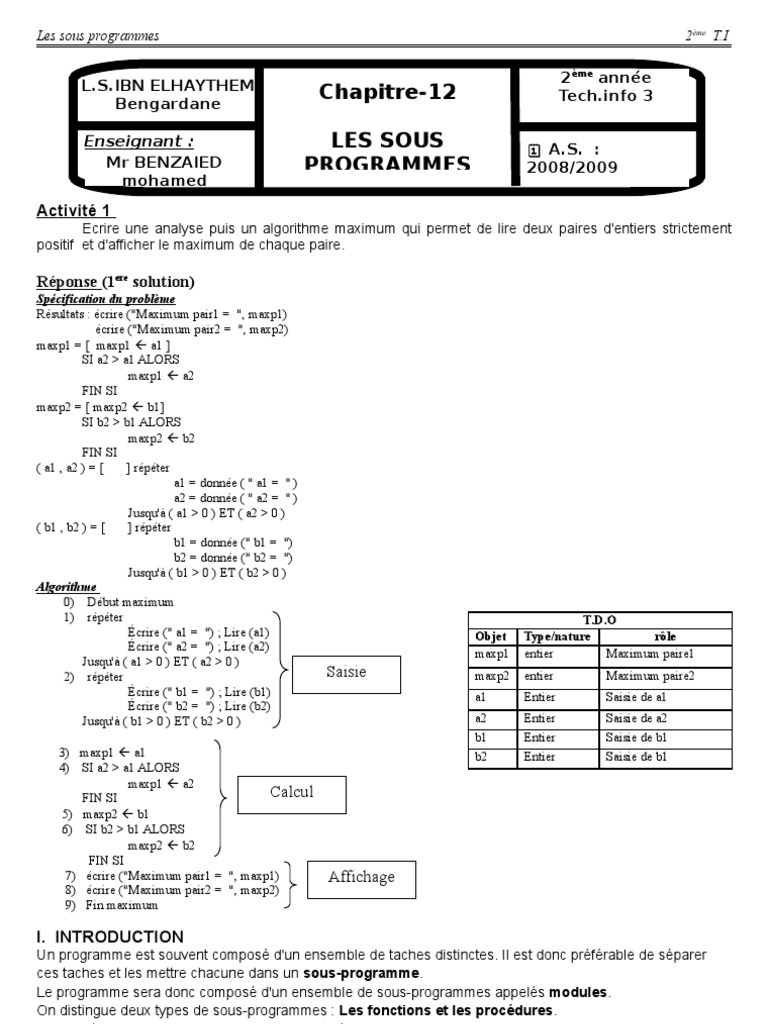 Ch12_sous programmes | Booléen | Programme informatique