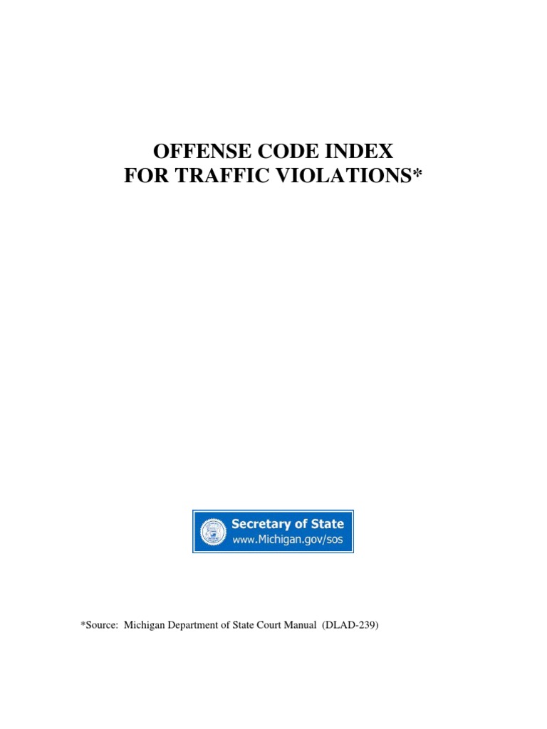 Offense Code Index For Traffic Violations | PDF | Traffic | Traffic Light