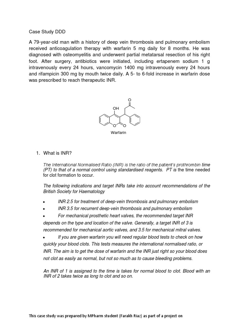 Case Study DDD Warfarin ANSWERS | PDF | Embolism | Thrombosis