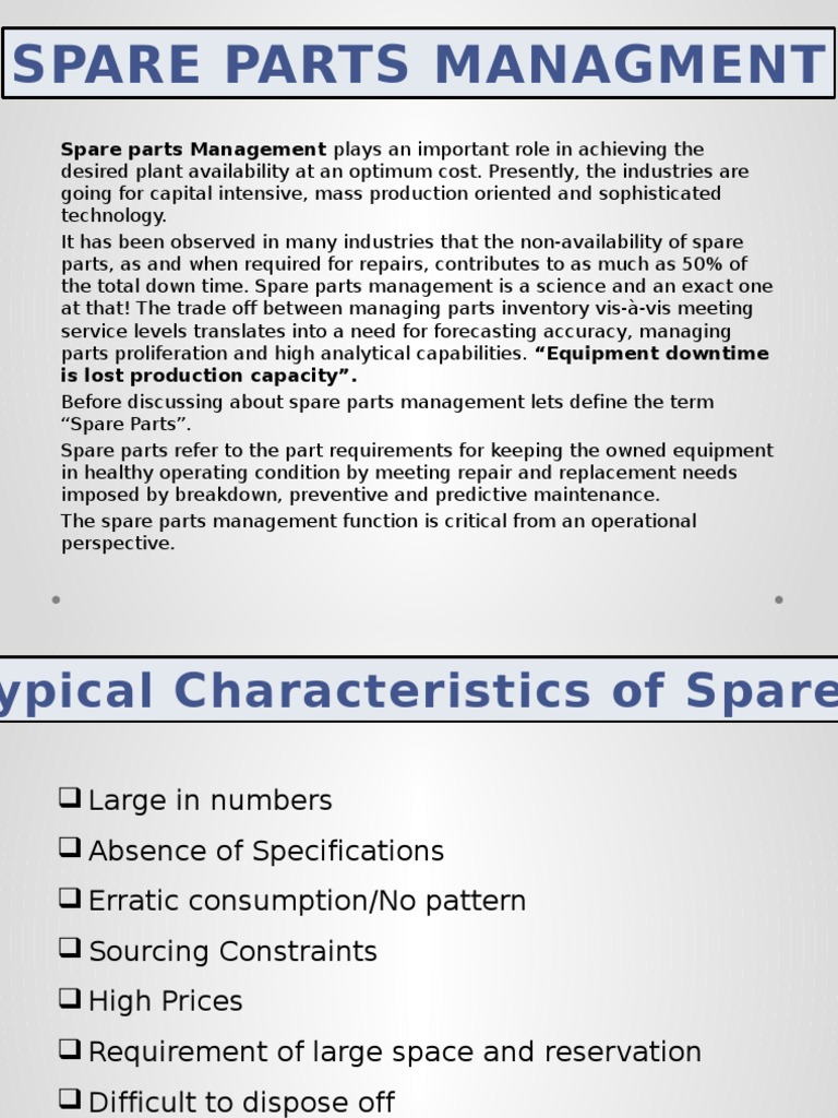 Spare Parts Management Strategies | PDF | Inventory | Production And ...