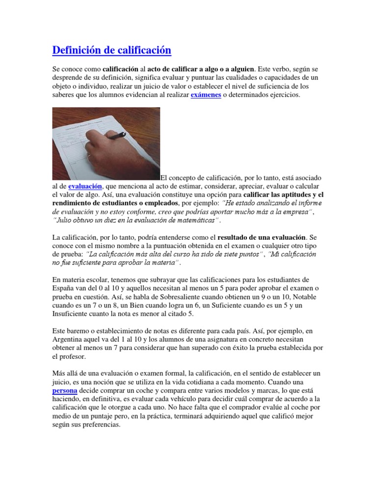 Definición de Calificación | PDF | Prueba (evaluación) | Conceptos ...