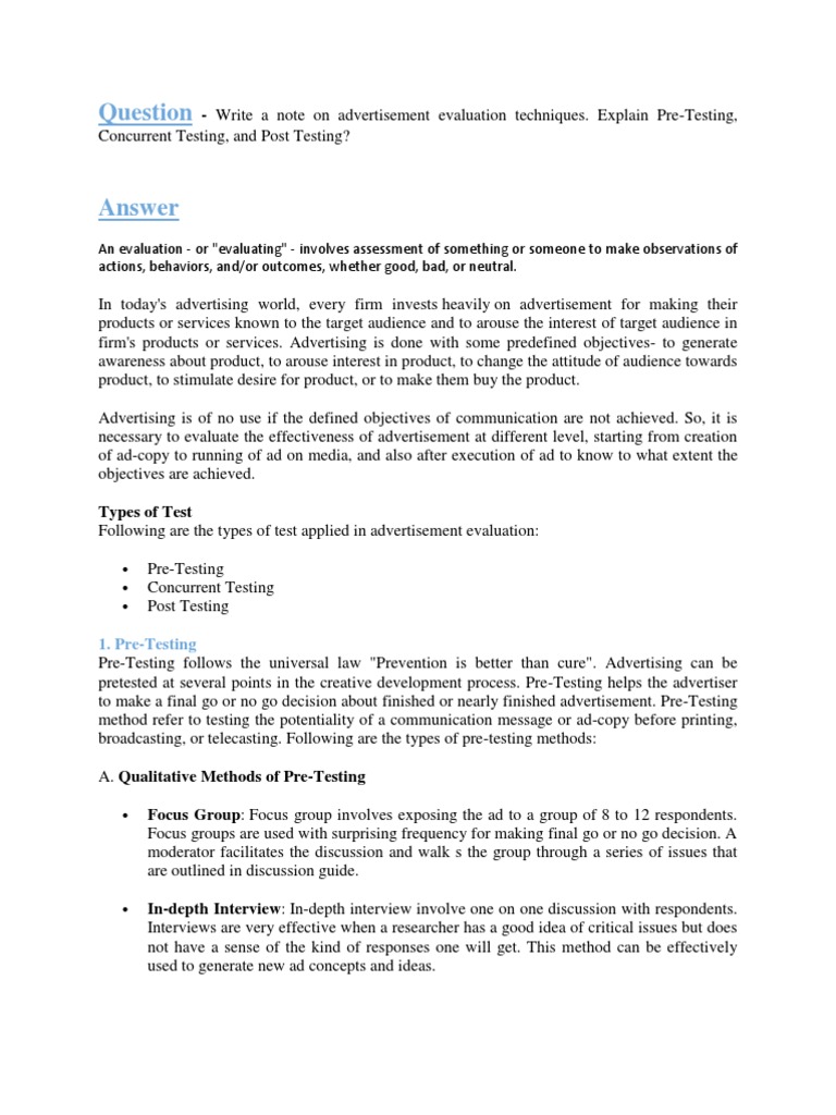 Advertising Evaluation Techniques Explained | PDF | Focus Group ...