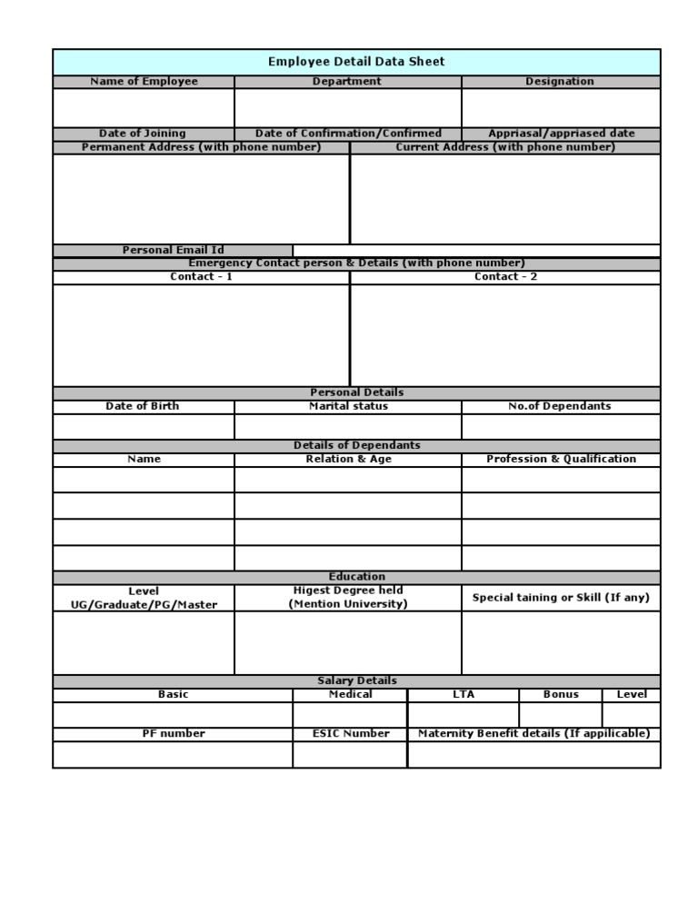 Employee Data Base Format