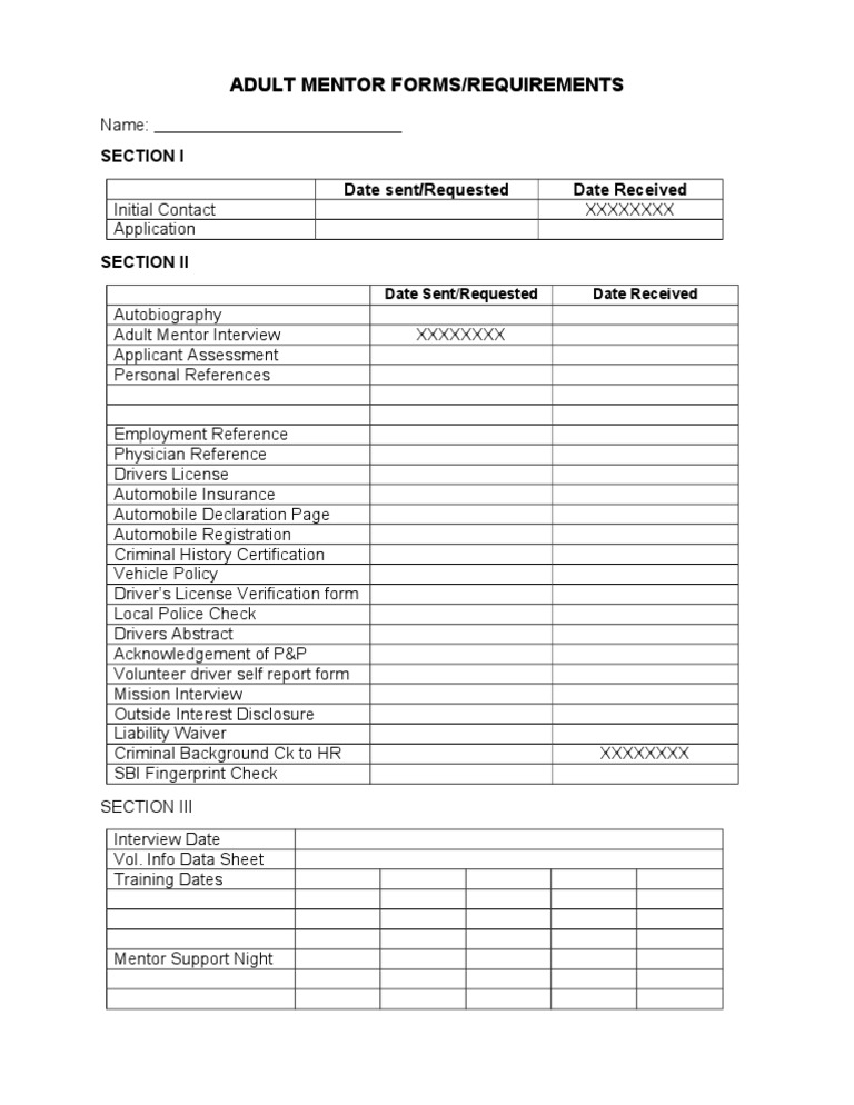 Adult Mentor Forms Check List | PDF