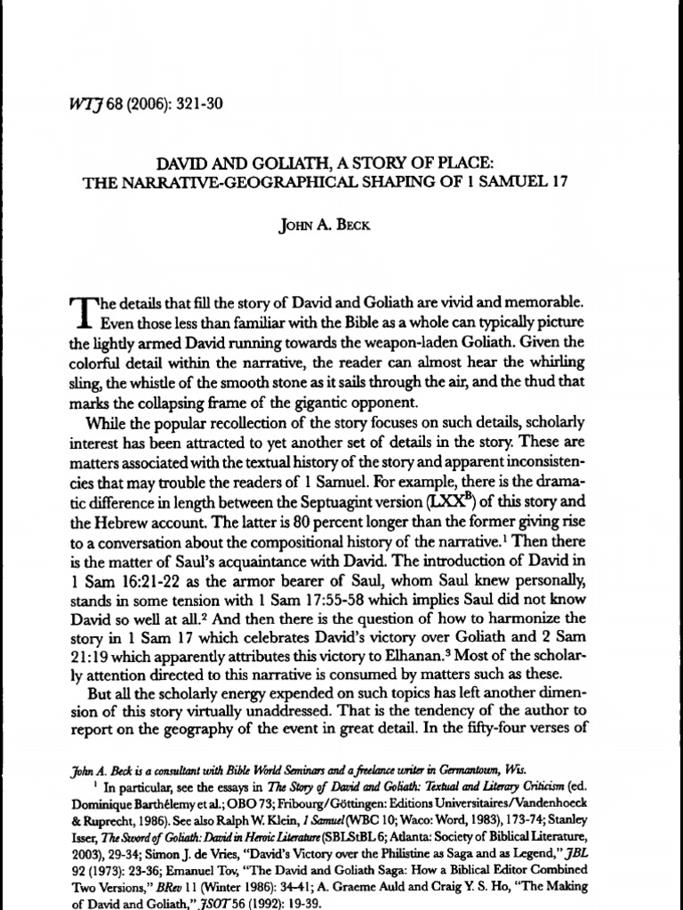 David and Goliath, A Story of Place. The Narrative-Geographical Shaping ...