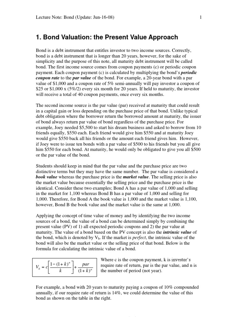 Bond Valuation: The Present Value Approach | PDF | Bond Duration ...