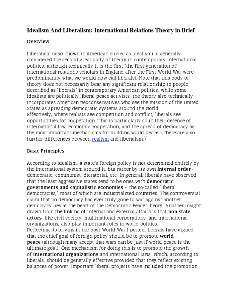 Liberalism in International Relations Theory | PDF | International ...