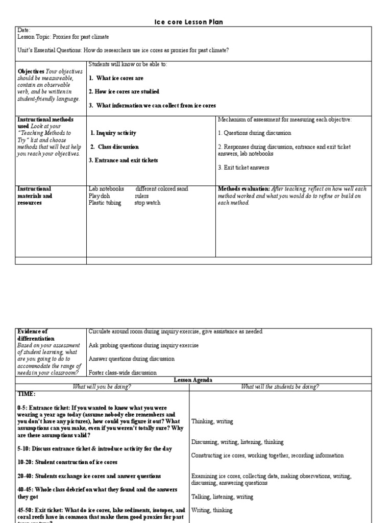 Lesson Plan 3 - Ice Core Day | PDF | Ice | Educational Assessment