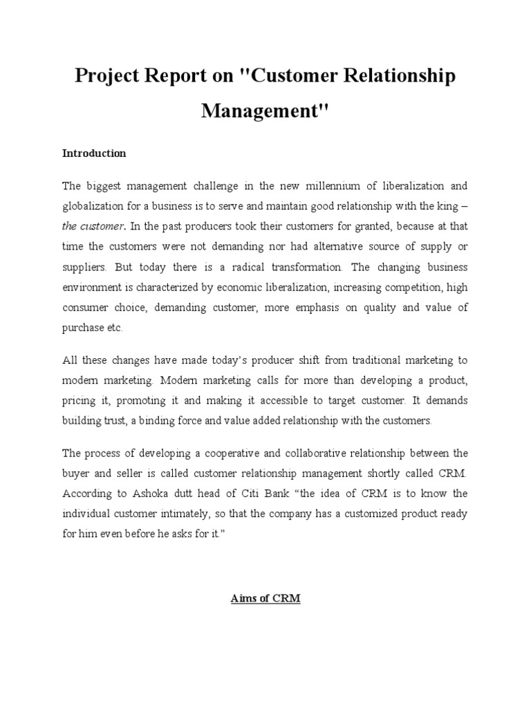 MBA Project Report On Customer Relationship Management | PDF | Customer ...