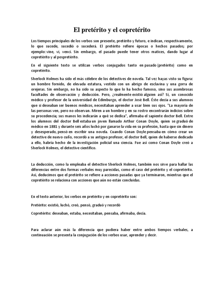 El Pretérito y El Copretérito | PDF | Arthur Conan Doyle | Verbo