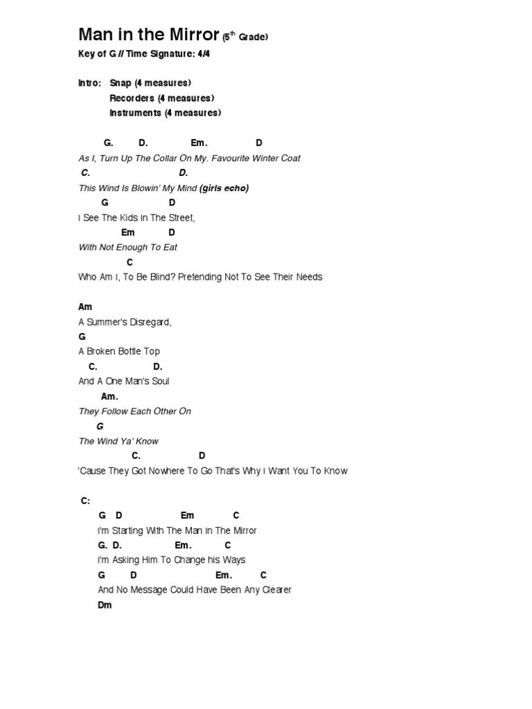 Man in the Mirror Lyrics for 5th Grade | PDF