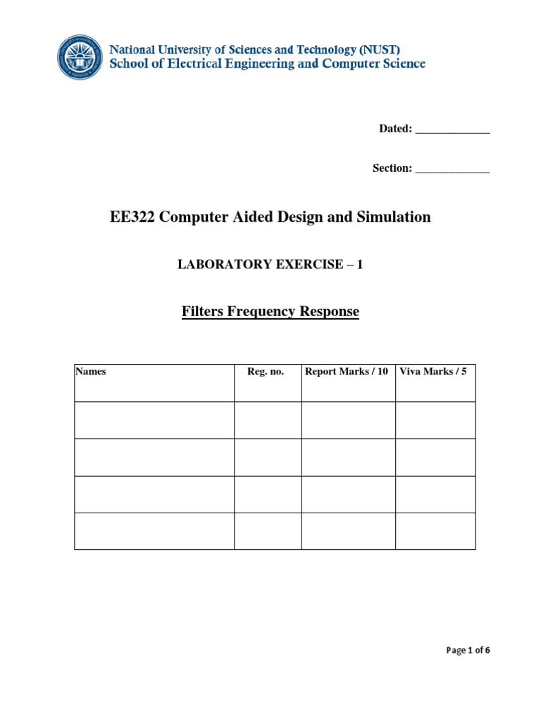 CAD Lab NUST | PDF | Electronic Filter | Low Pass Filter