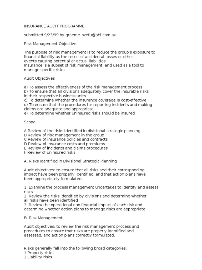 Insurance Audit Programme | PDF | Risk Management | Liability Insurance
