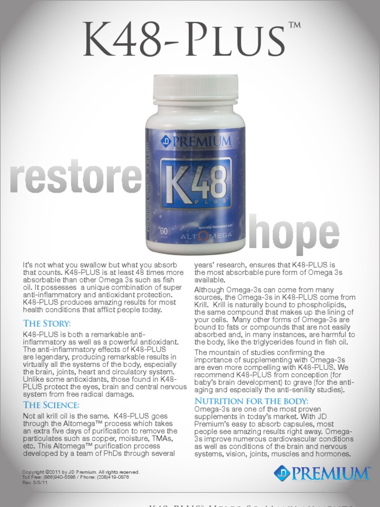 K48-Plus Product Sheet | PDF | Omega 3 Fatty Acid | Fish Oil