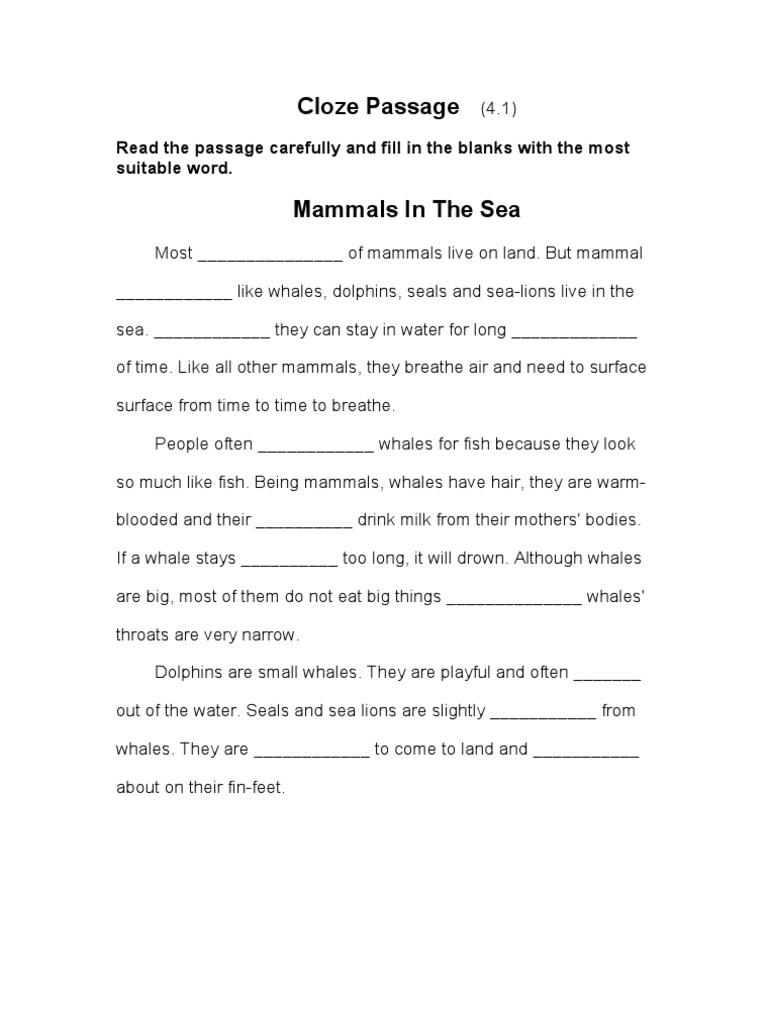 Close Passage Exercises | PDF | Senses | Whales