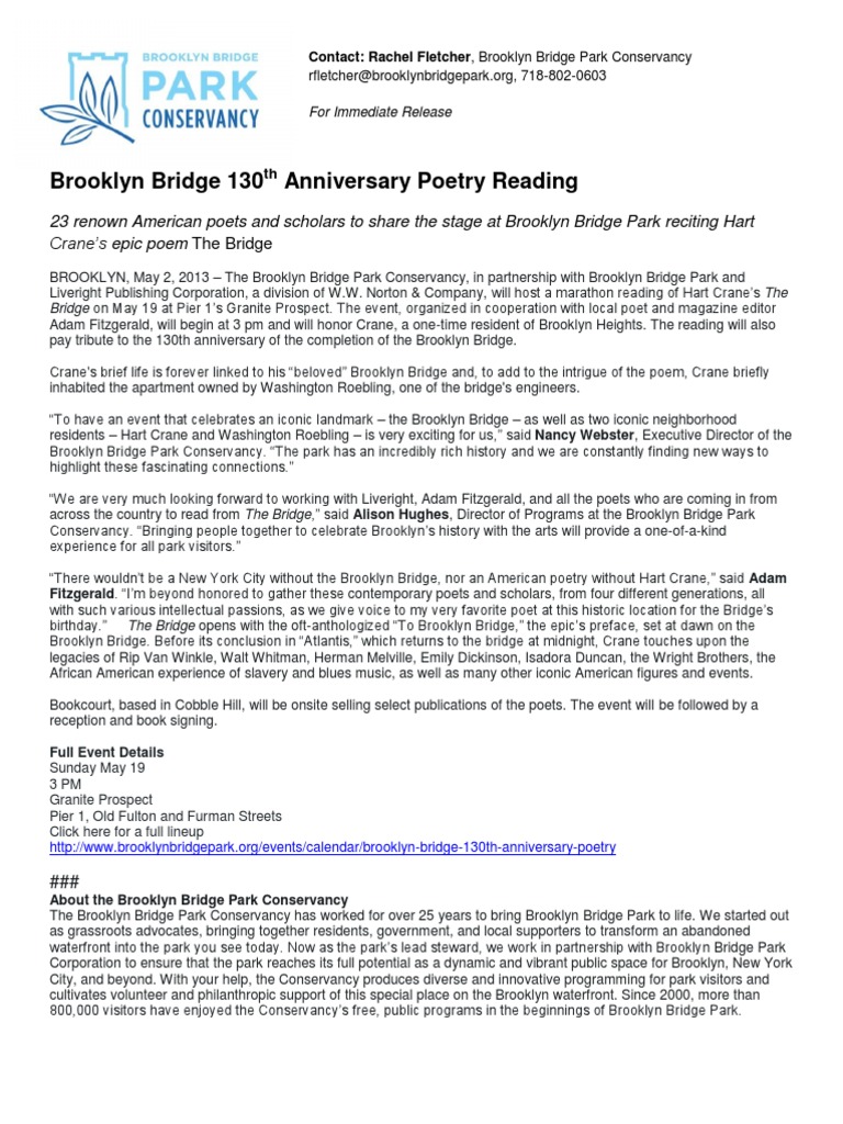 Brooklyn Bridge 130 Anniversary Poetry Reading | PDF | Brooklyn | Poetry