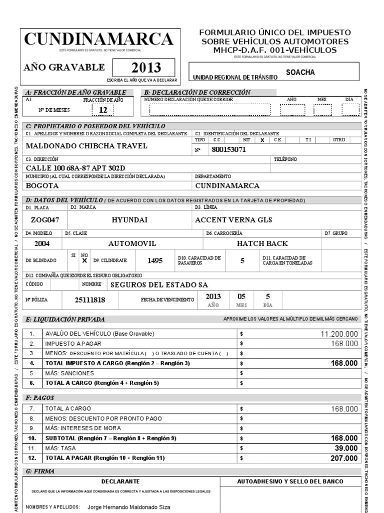 Formulario 2013 | PDF | Finanzas y dinero