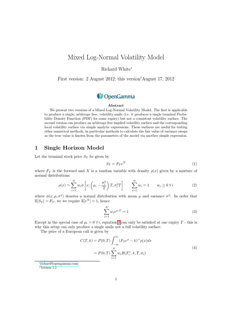 Mixed Log Normal Volatility Model Opengamma Pdf Greeks Finance