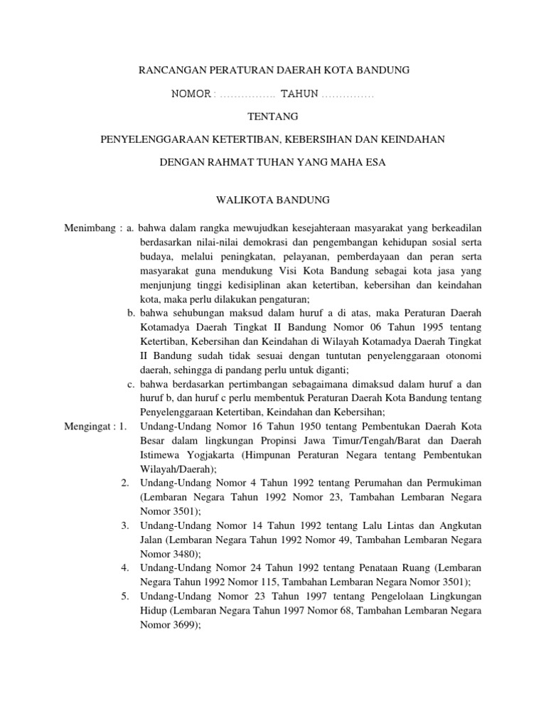Rancangan Peraturan Daerah Kota Bandung | PDF