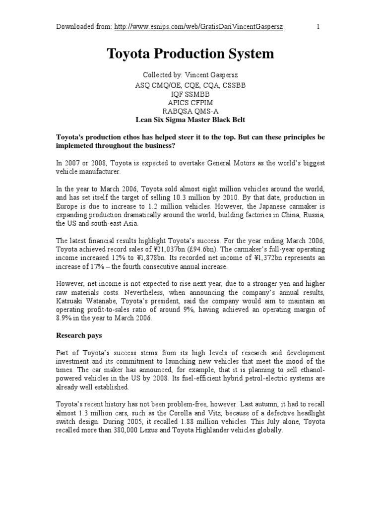 Toyota Production System | PDF | Toyota | Operations Management