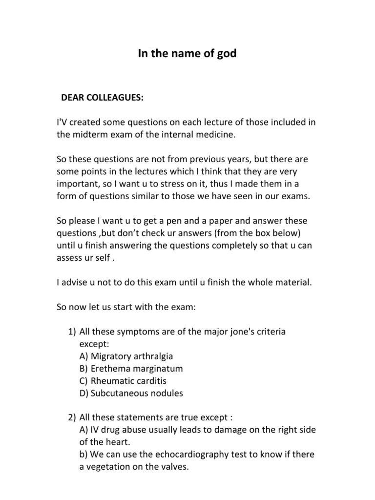Suggested Questions For Internal Medicine | PDF