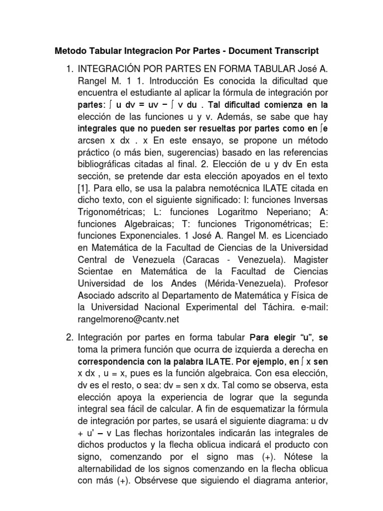 Método Tabular de Integración por Partes | PDF | Integral | Análisis ...