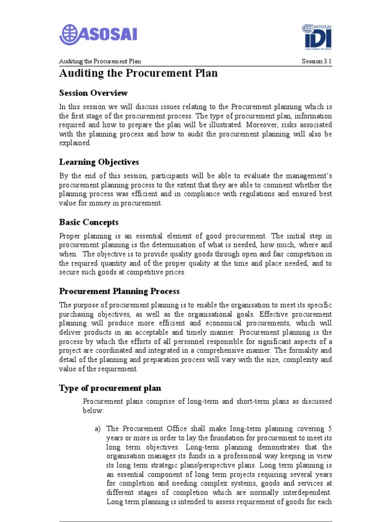Auditing The Procurement Plan | Download Free PDF | Procurement | Audit