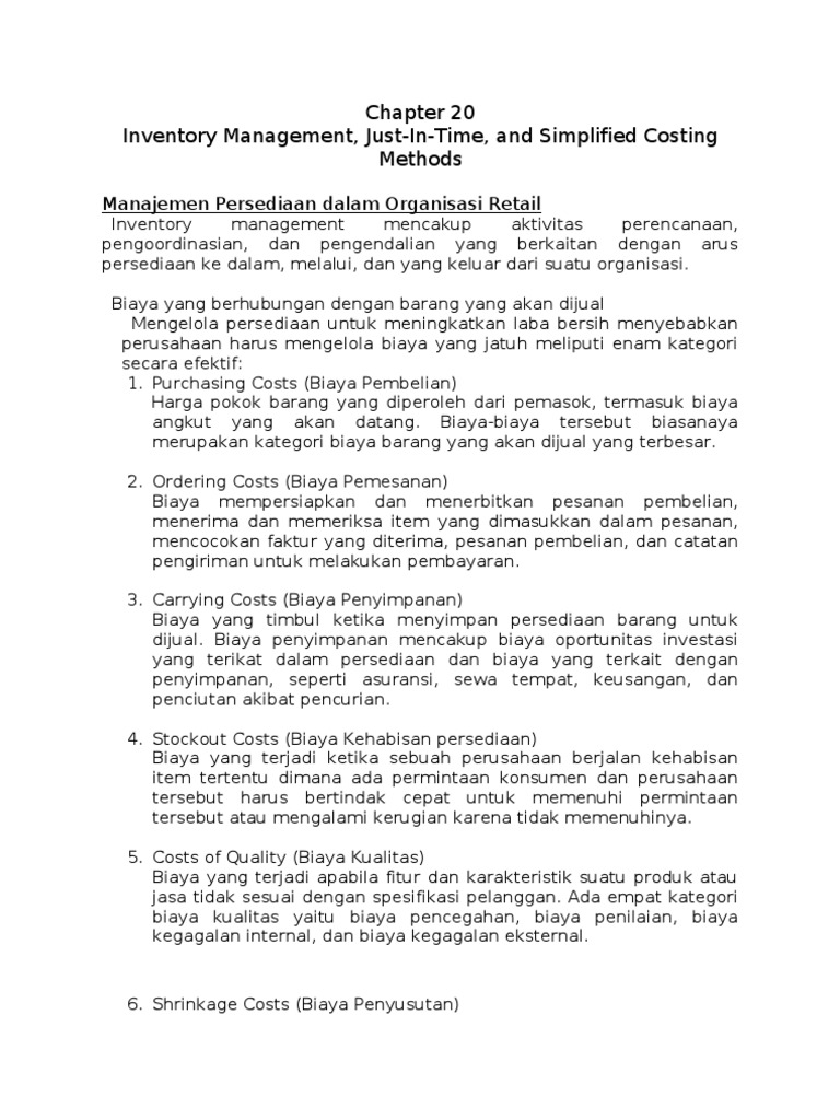 Chapter 20 Akbi Rangkuman-1.Docx JIT Backflush Costing | PDF
