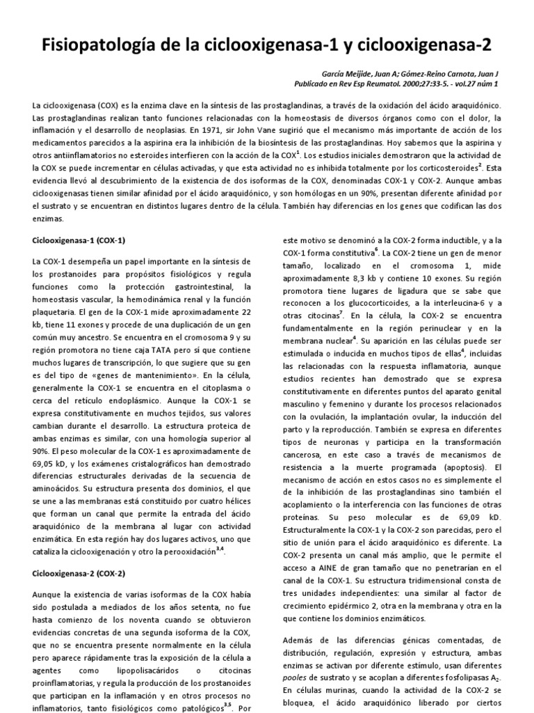 Fisiopatología de COX-1 y COX-2 | PDF | Prostaglandina | Droga anti ...