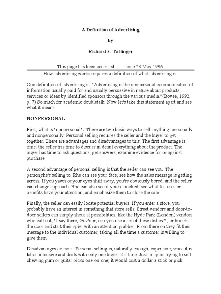 A Definition of Advertising | PDF | Federal Trade Commission | American ...